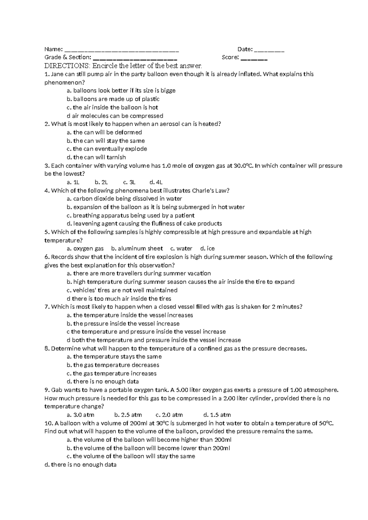 G10 Science Final Exam Review Questions and Answers - Studocu