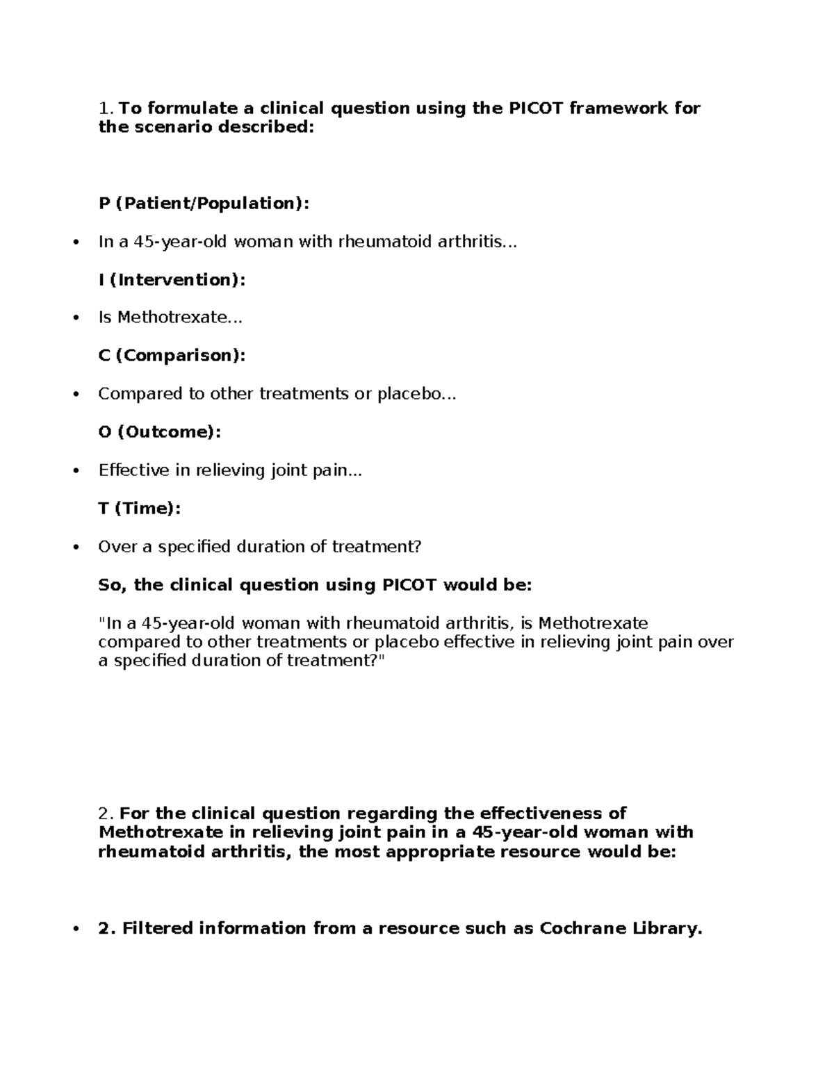1st step EBP - 1. To formulate a clinical question using the PICOT ...