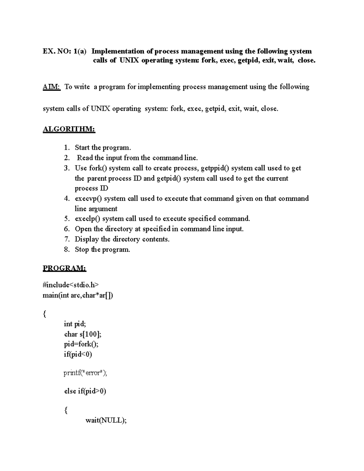 Reference lab manual - EX. NO: 1(a) Implementation of process ...