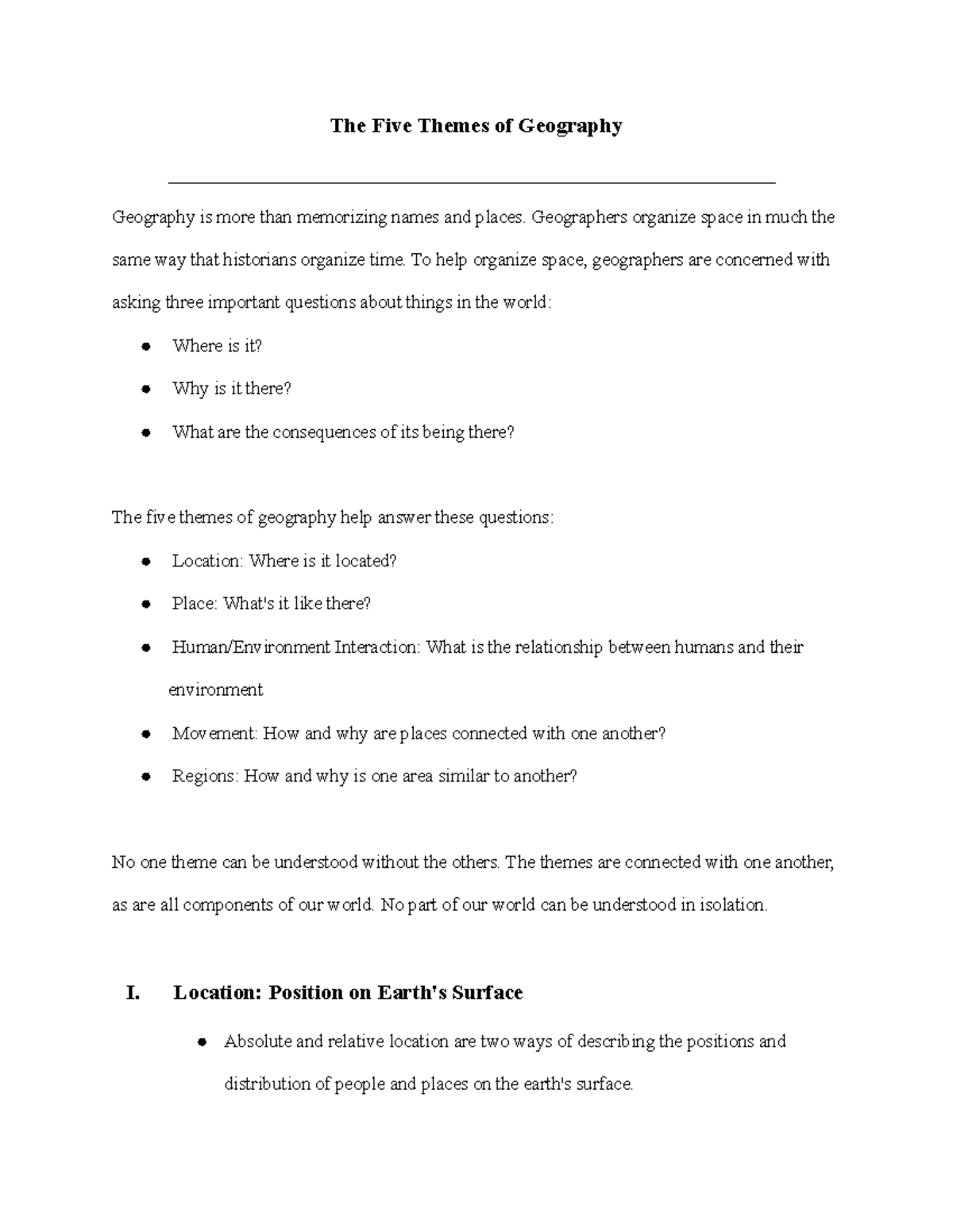 GEOG 200 The Five Themes Of Geography - The Five Themes of Geography ...