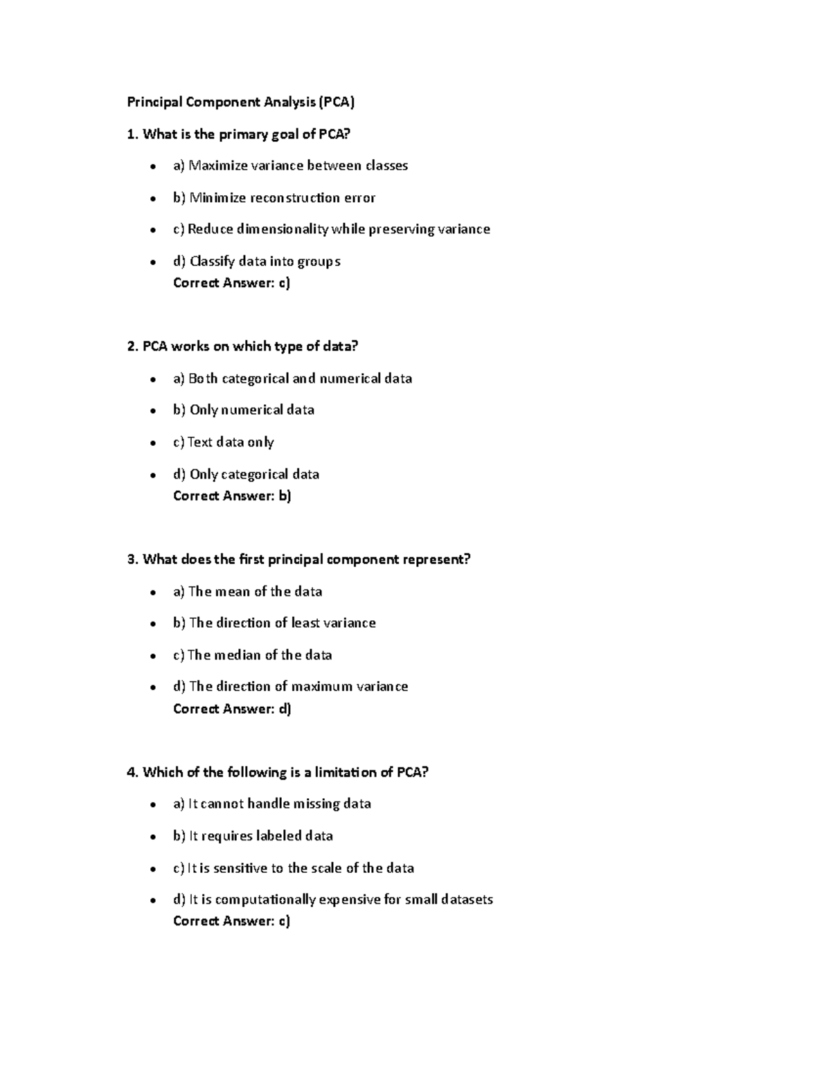 Unit-3 MCQs on PCA, LDA & Regression Analysis - Practice Questions - Studocu