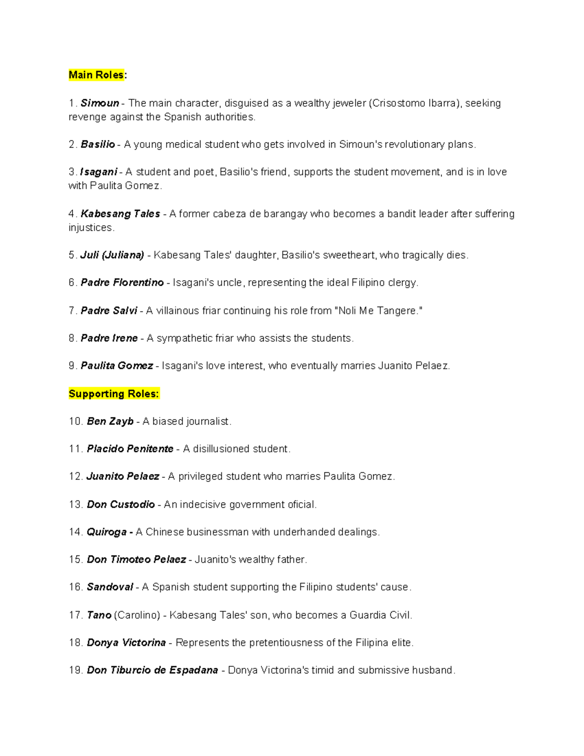 El Filibusterismo Characters: Key Figures in Rizal's Novel - Studocu