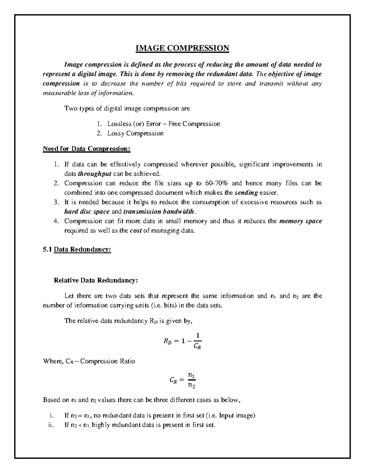 DIP(U5) - Digital Image Processing Lecture Notes on Image Compression ...