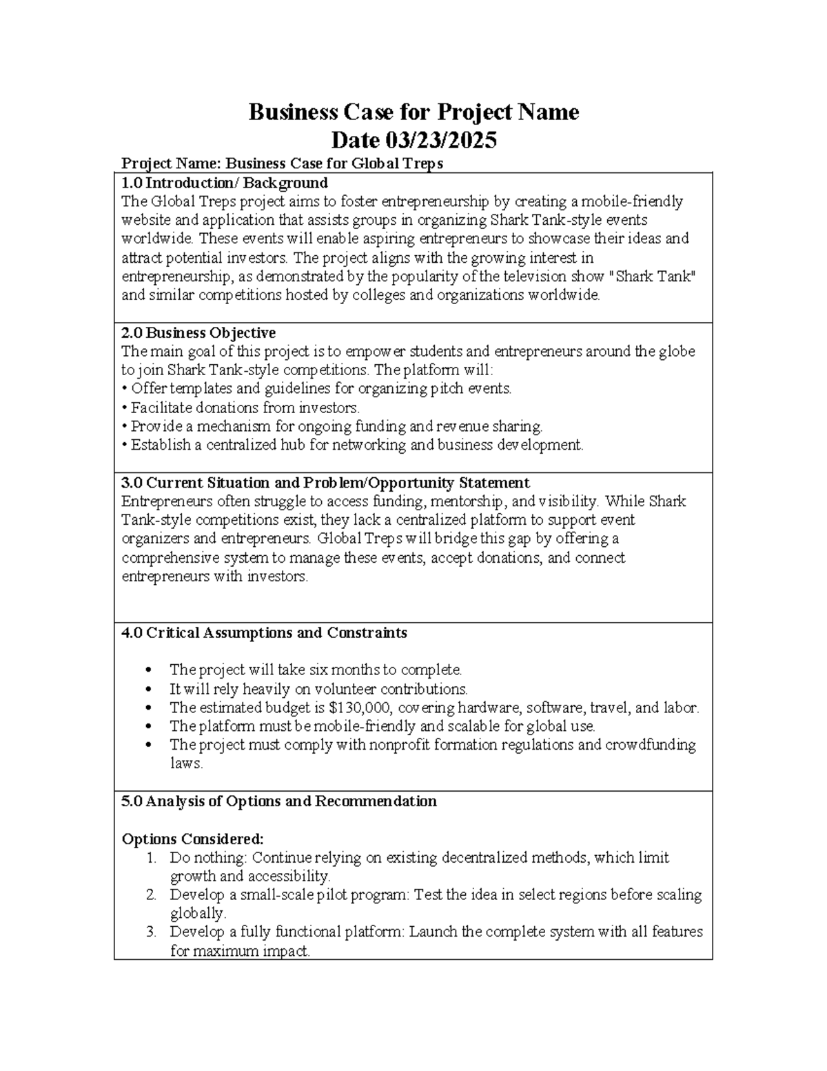 CH4Task3Sherpa - Chapter 4 Task 3 - Business Case for Project Name Date ...