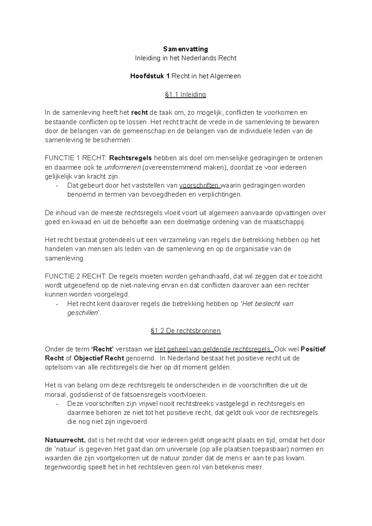 Samenvatting Blok 1: Inleiding tot het Nederlands Recht - Hoofdstukken ...