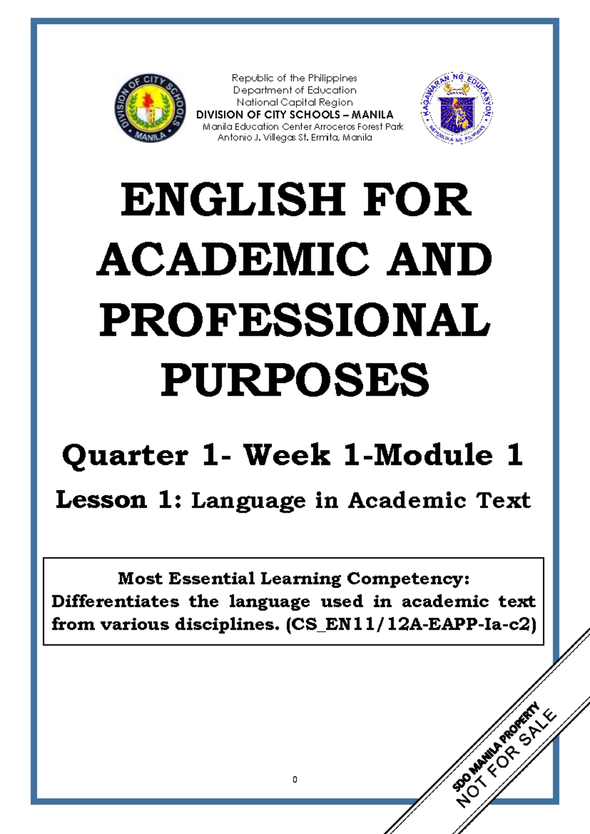 EAPP Q1 W1 Mod1 - Modules for Grade 12 Senior High School English ...