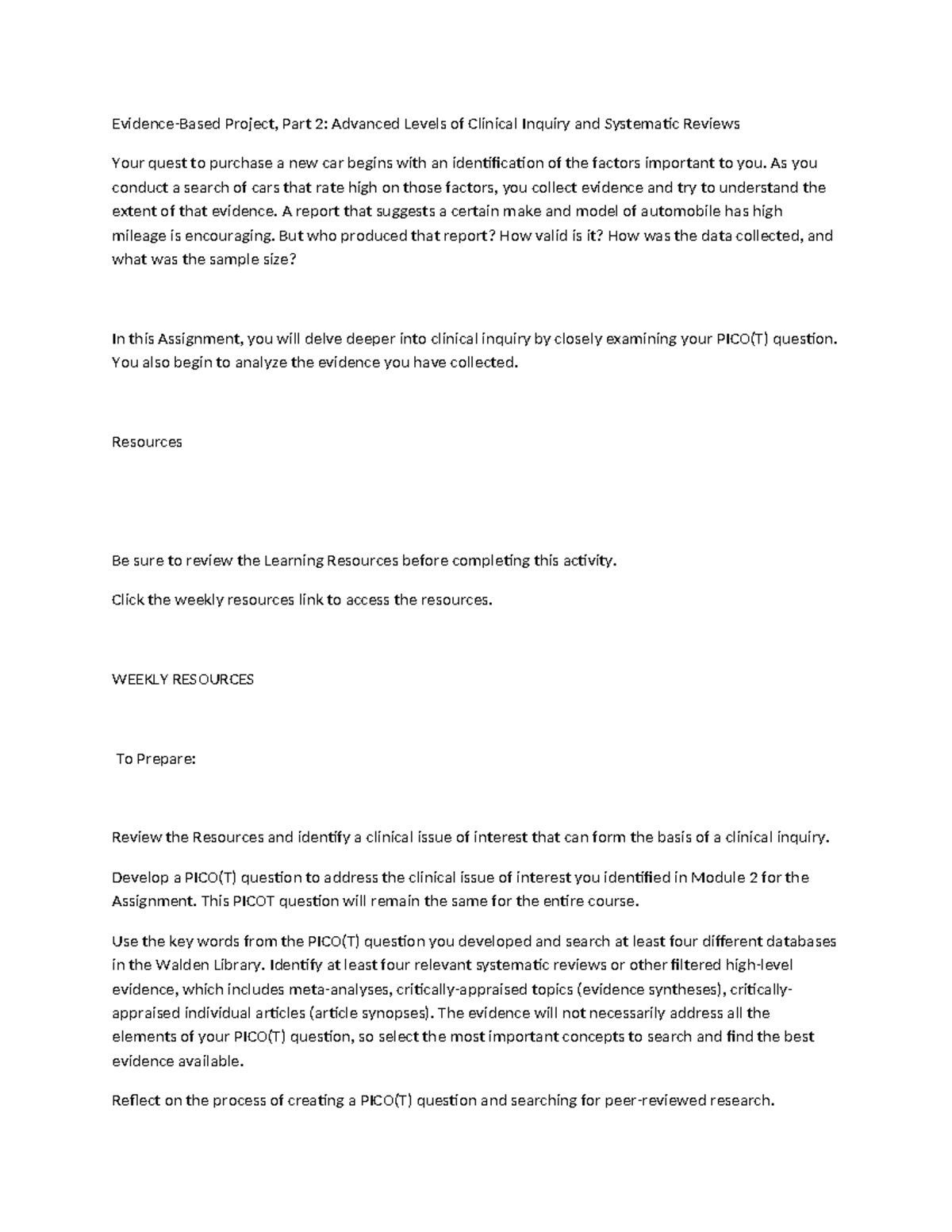 Week 5 Assignment: Evidence-Based Project Part 2 - Advanced Clinical ...