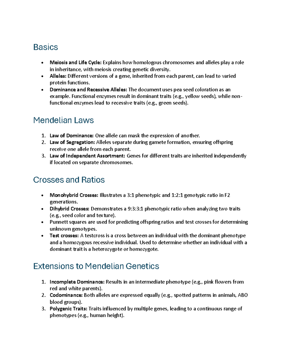 Chapter 9 - mendelian genetics - Lecture summary notes - Basics ...