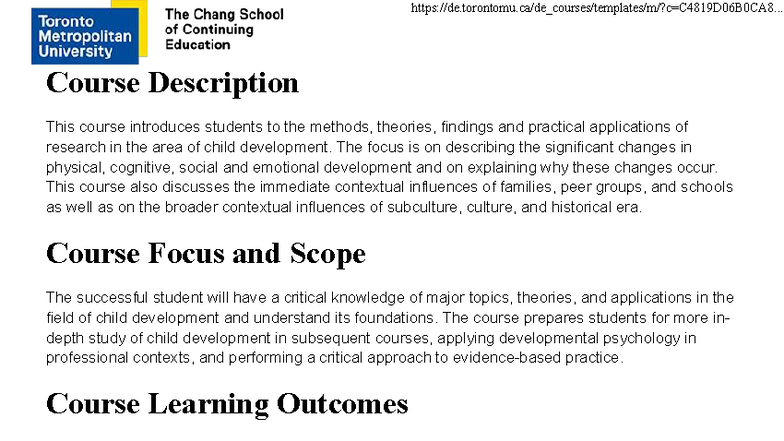 C PSY302 - Child Development Course Outline and Learning Objectives - Studocu