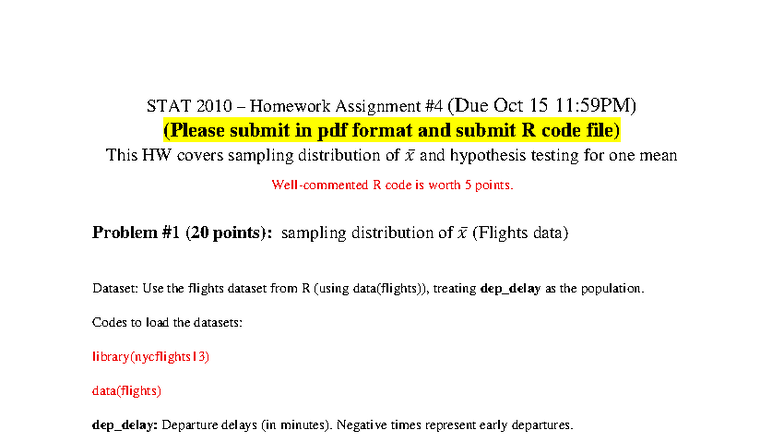 STAT 2010 Homework Assignment: Sampling Distribution & Hypothesis ...