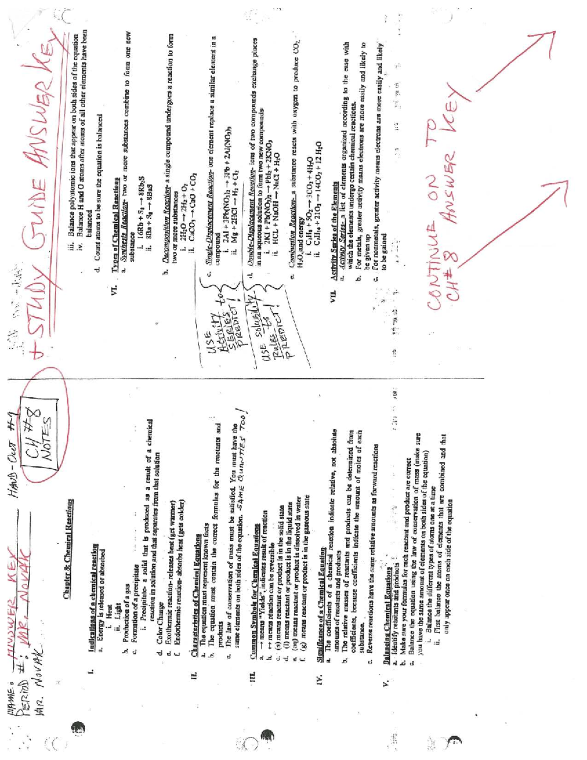 CH 8 Study Guide: Chemical Reactions Answer Key - Studocu