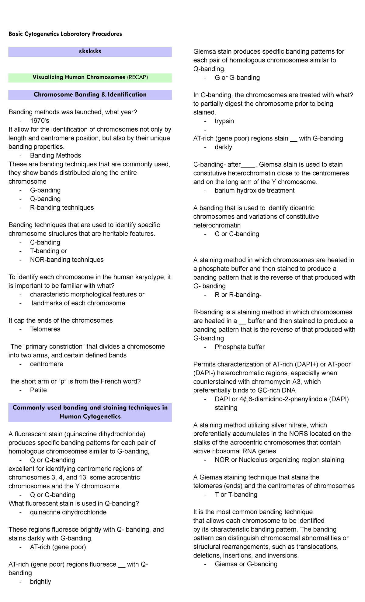 Cytogen- Midterm-1 - reviewer - Basic Cytogenetics Laboratory ...