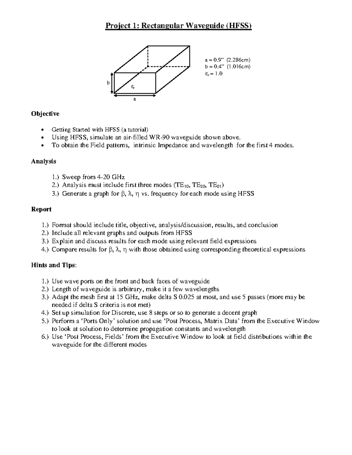 Project 1: HFSS Rectangular Waveguide Tutorial and Analysis - Studocu
