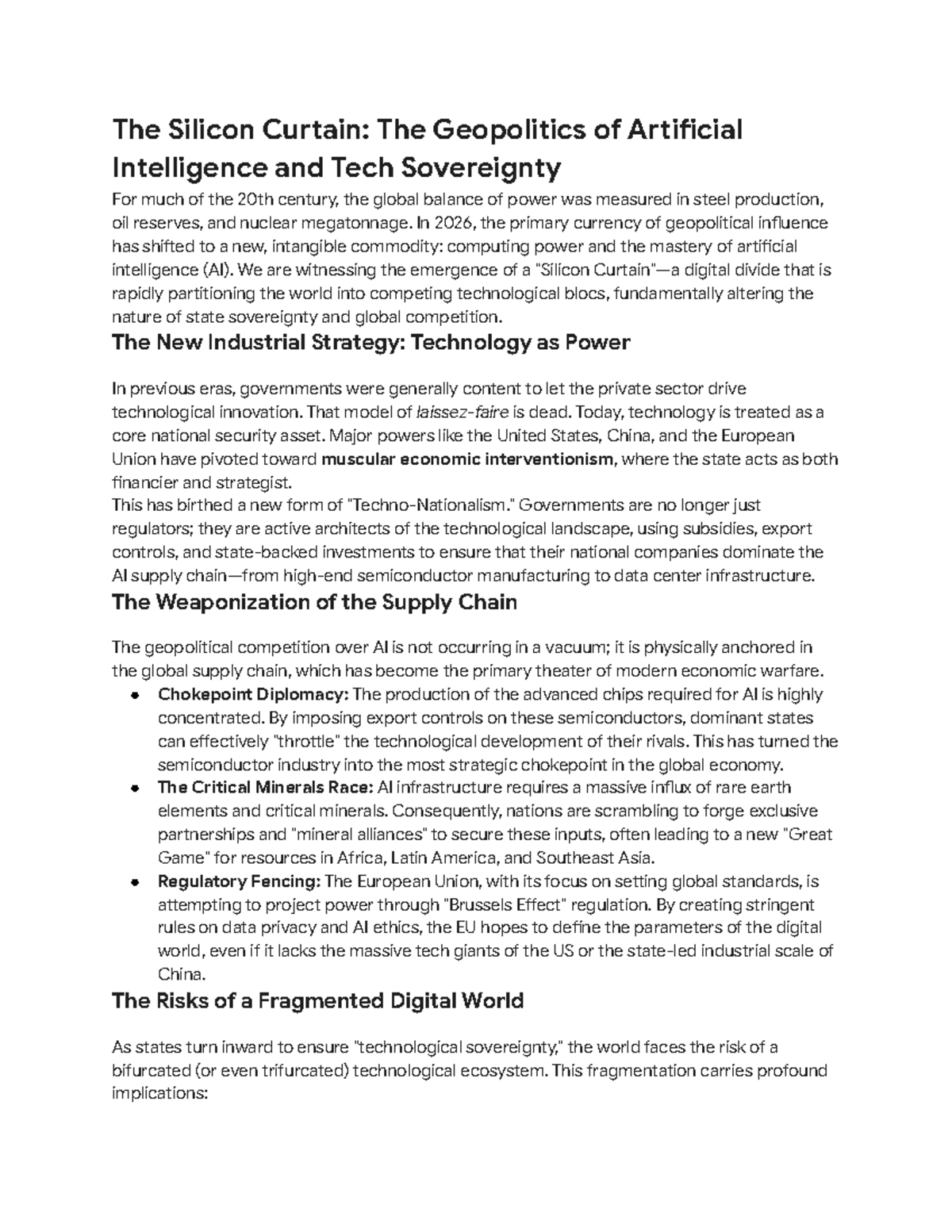 The Silicon Curtain: Geopolitics of AI & Tech Sovereignty Analysis ...