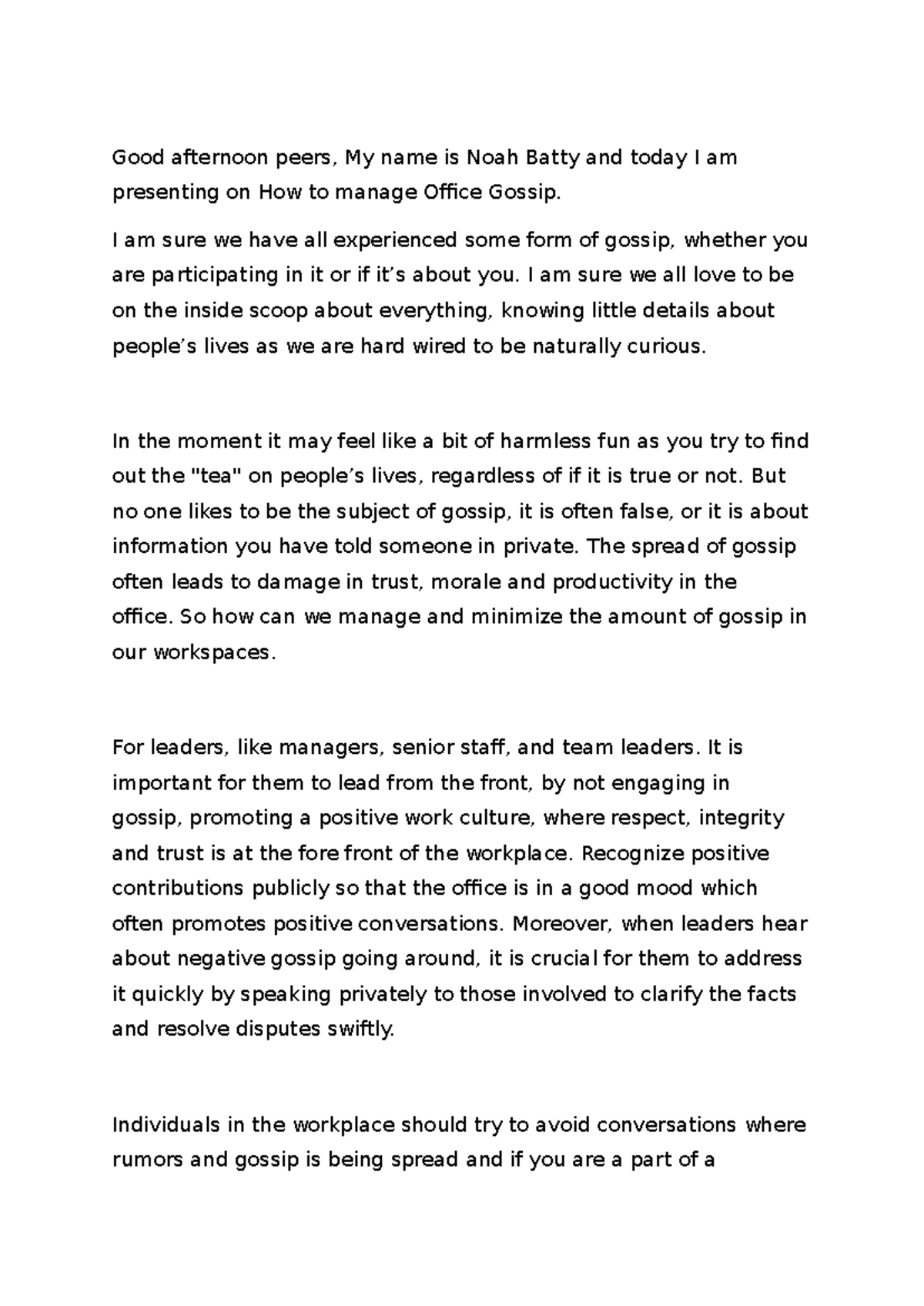 Managing Office Gossip: Strategies for a Positive Workplace - Studocu