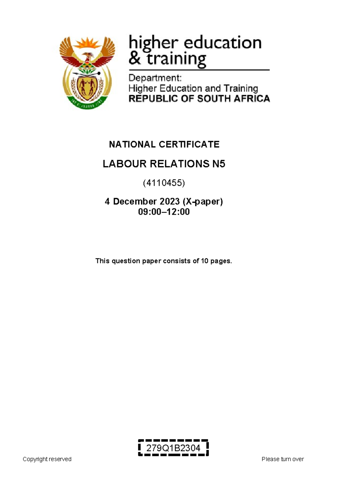 N960 - Labour Relations N5 Final Exam Question Paper December 2023 ...