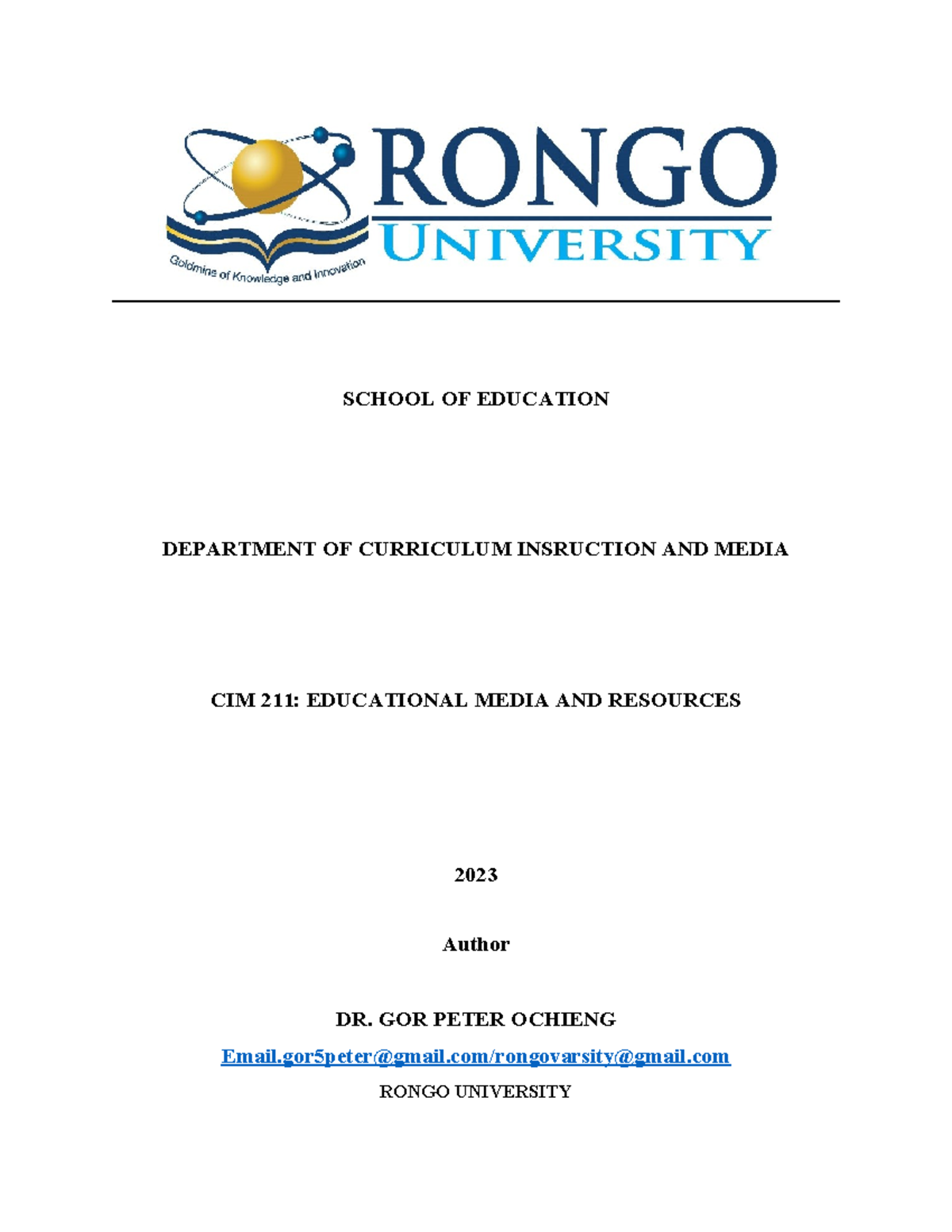 CIM 221: Educational Media Resources Course Outline and Overview - Studocu