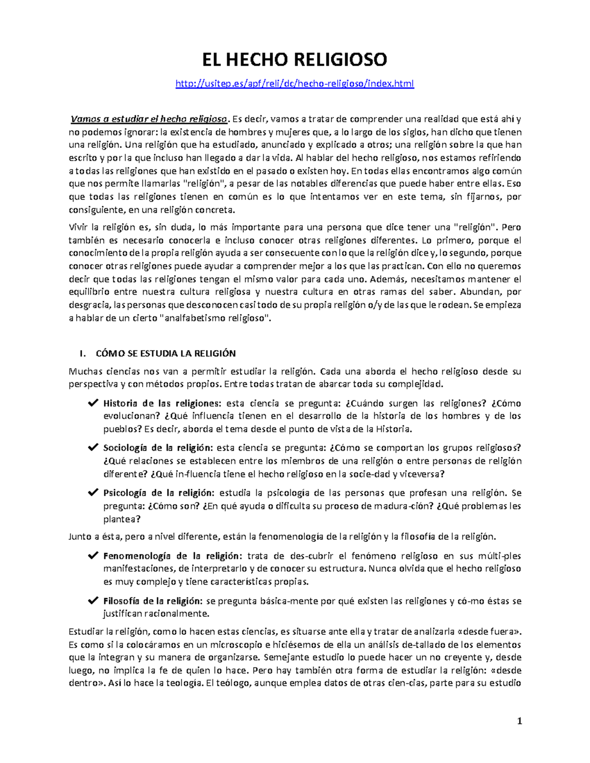 EL HECHO RELIGIOSO: Estudio y Comprensión de la Religión - Studocu