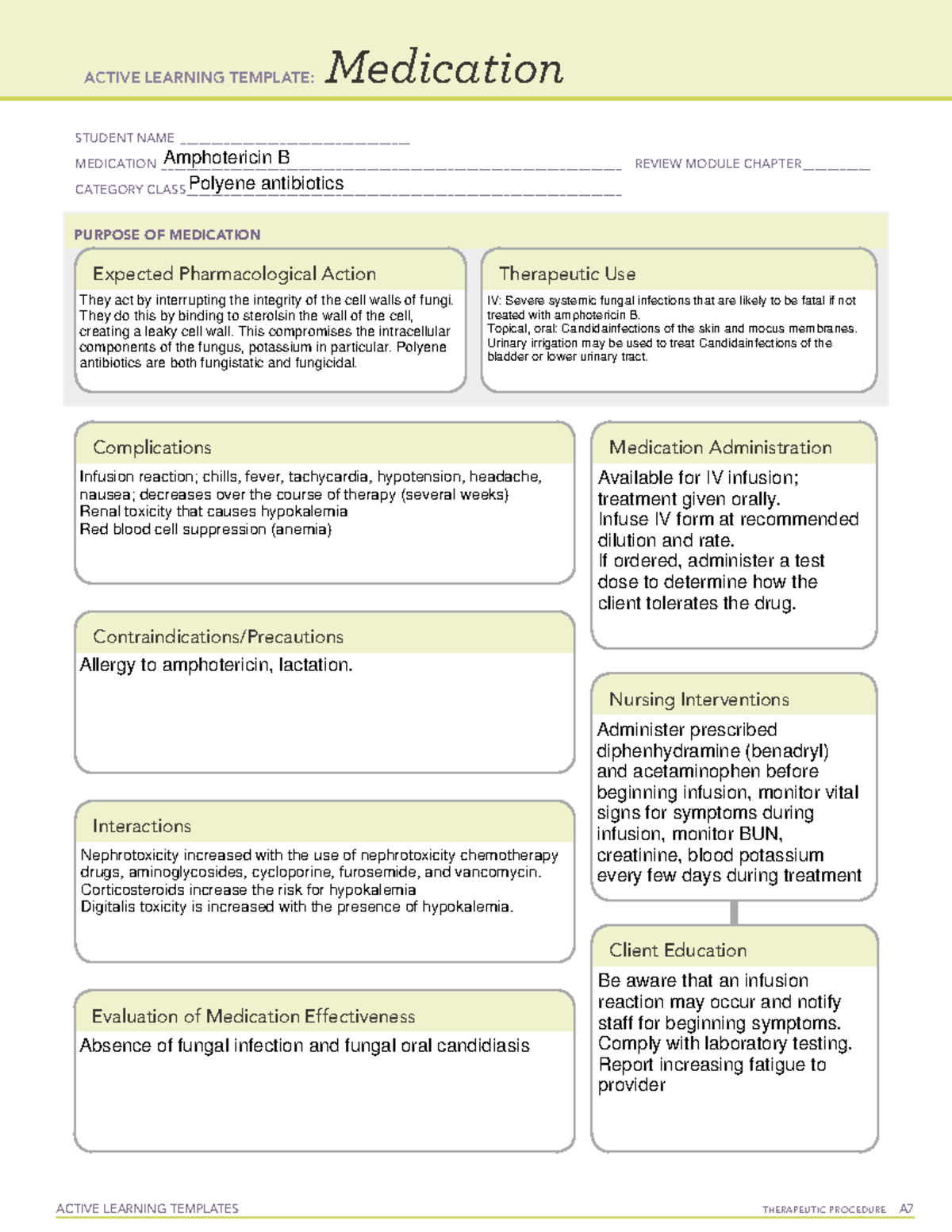 Amphotericin B: Medication Card for Therapeutic Use & Nursing Care ...