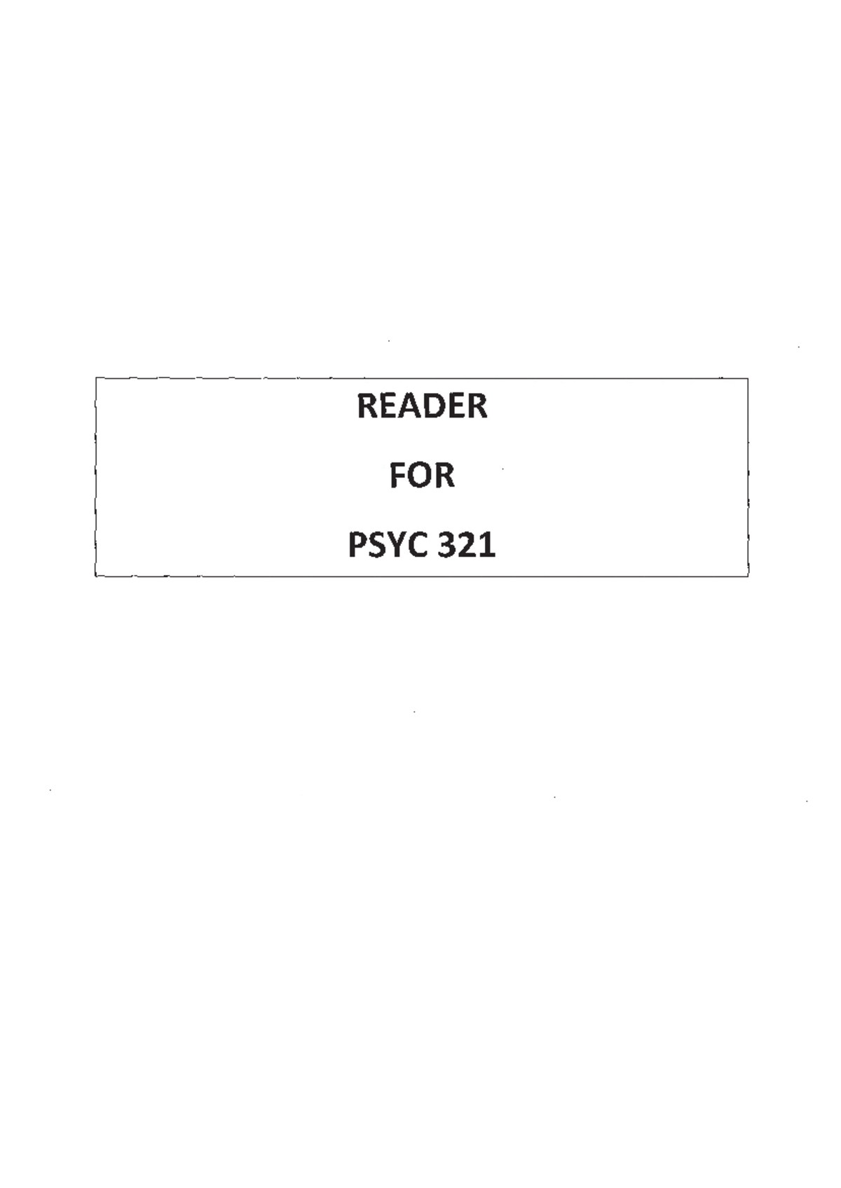 PSYC 321 Proef Reader 2020: Comprehensive Study Guide - Studocu