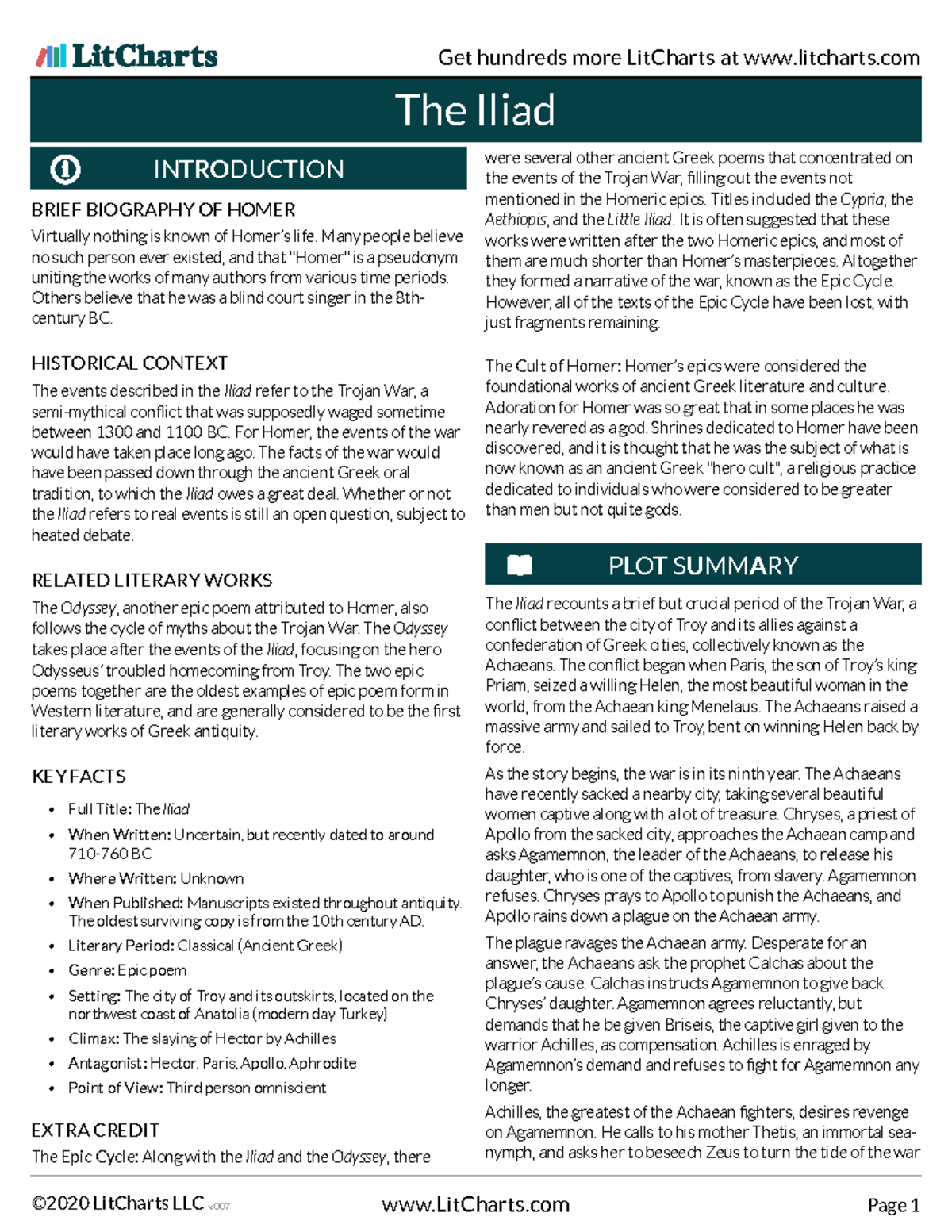 Iliad Summary and Analysis for English 101 Class - Studocu