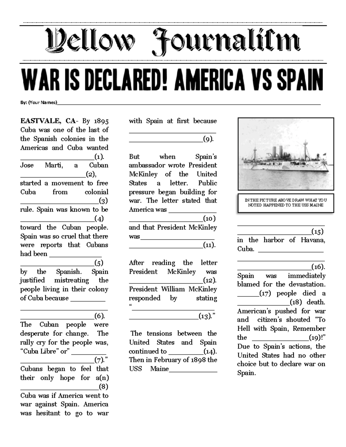 Yellow Journalism Mad Libs - By: (Your - Studocu