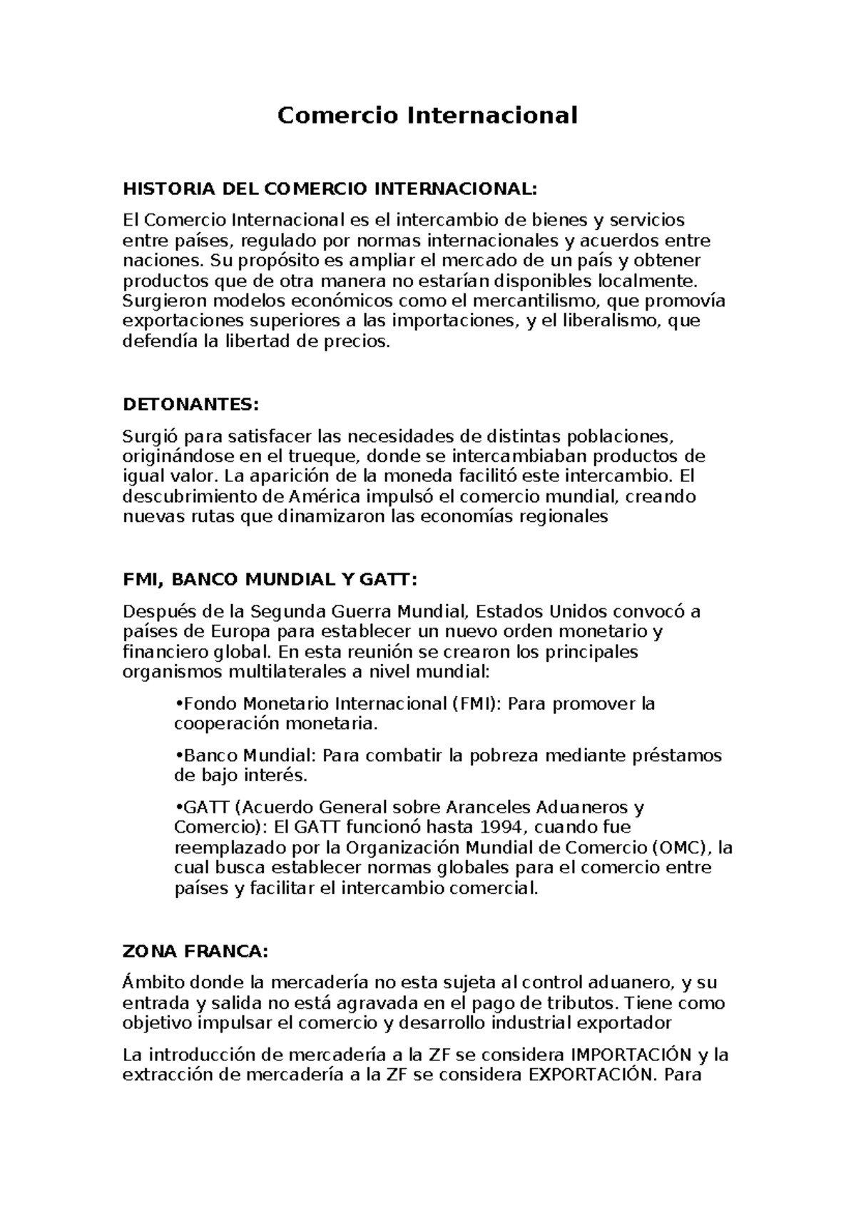 Resumen del Comercio Internacional: Historia y Conceptos Clave - Studocu