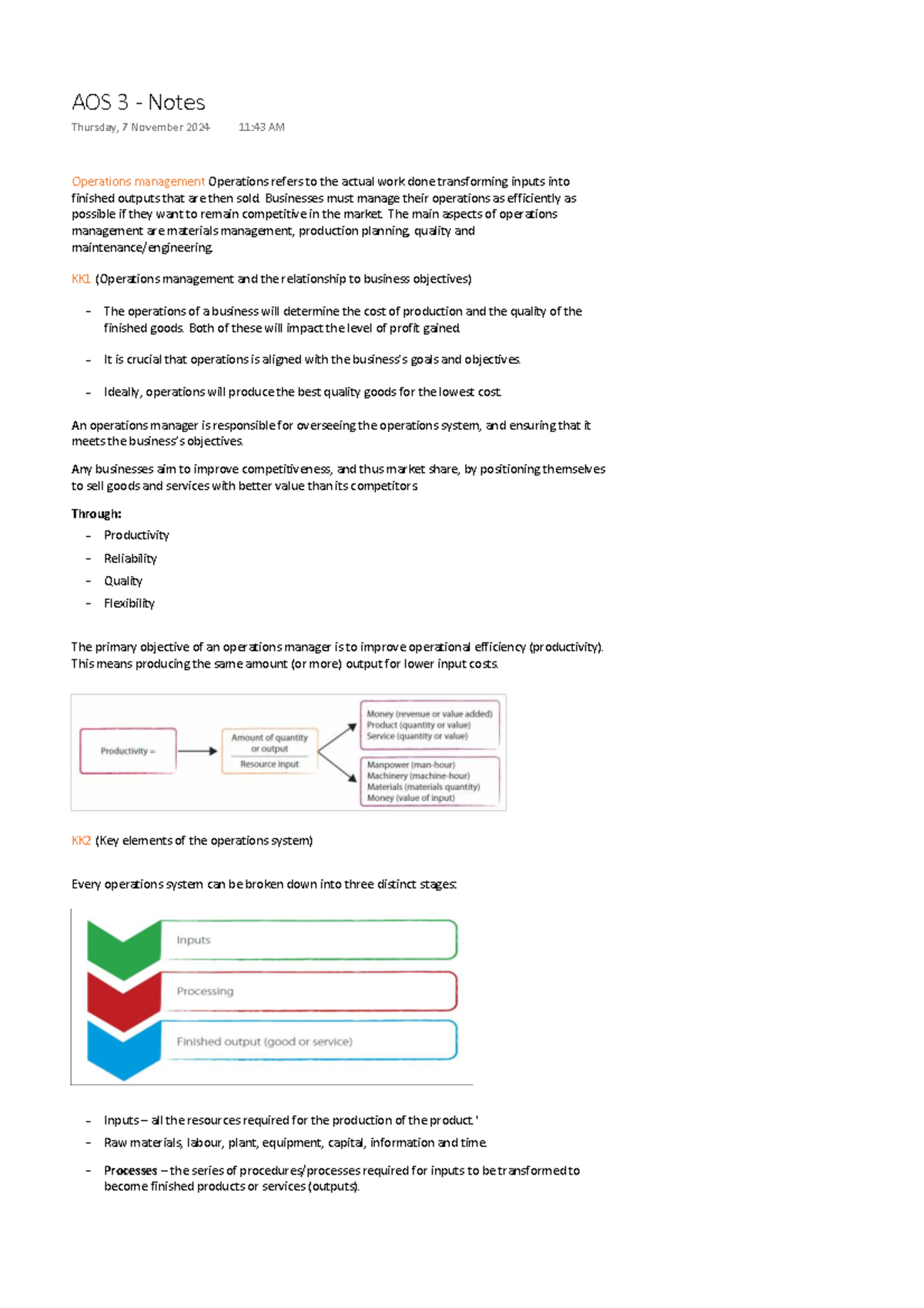 AOS 3 - Operations Management Notes: Key Concepts & Strategies - Studocu