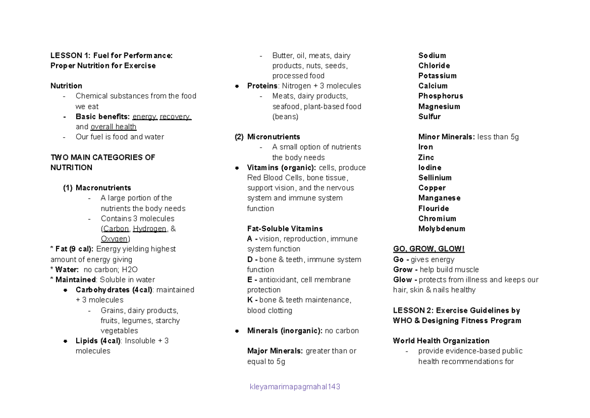Pathfit 2 Reviewer: Nutrition & Exercise Guidelines for Performance ...