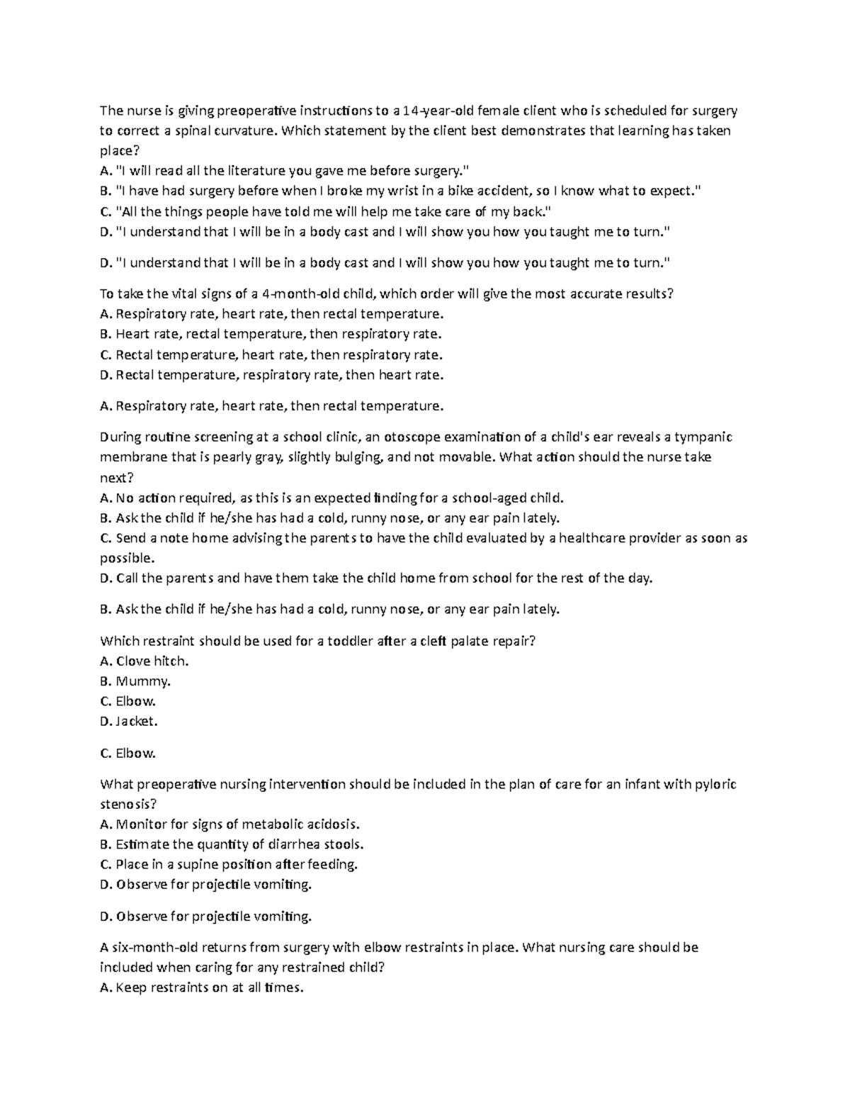 Pediatric HESI Final Exam Study Guide - Key Concepts and Practice Questions - Studocu