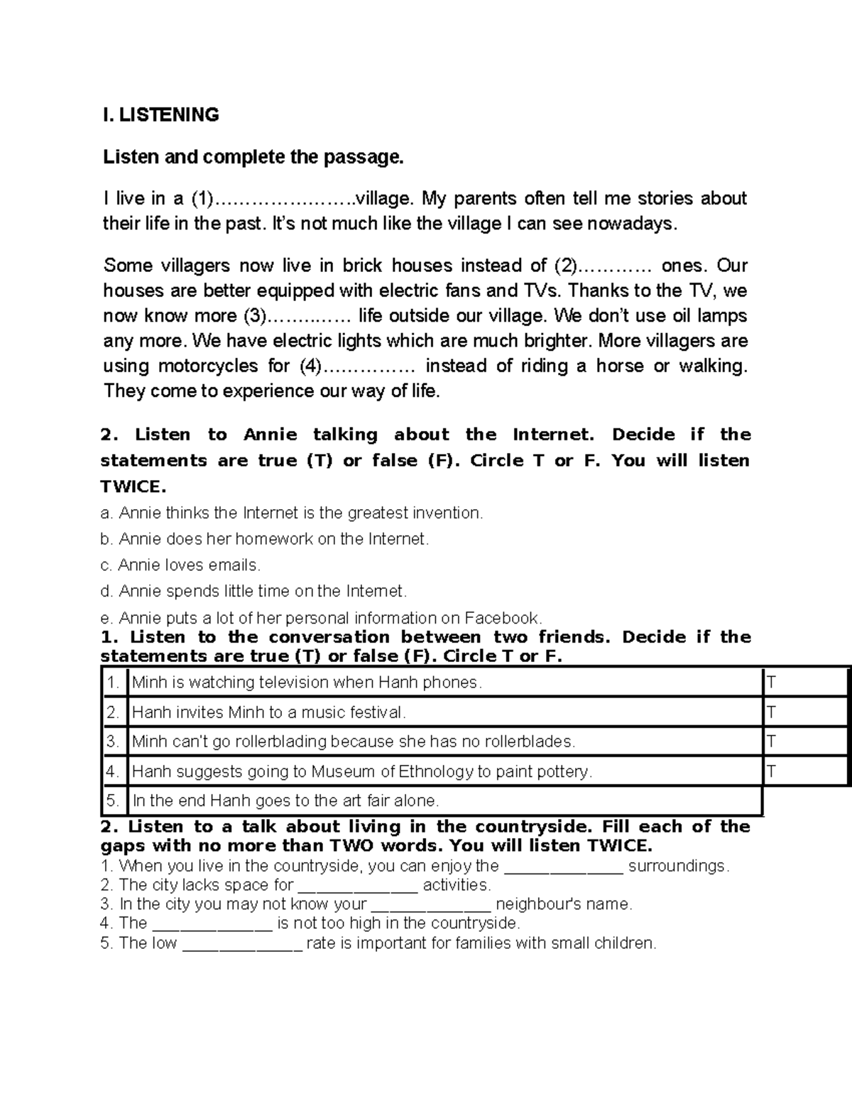 A1 - English Listening Comprehension Exercises - Studocu