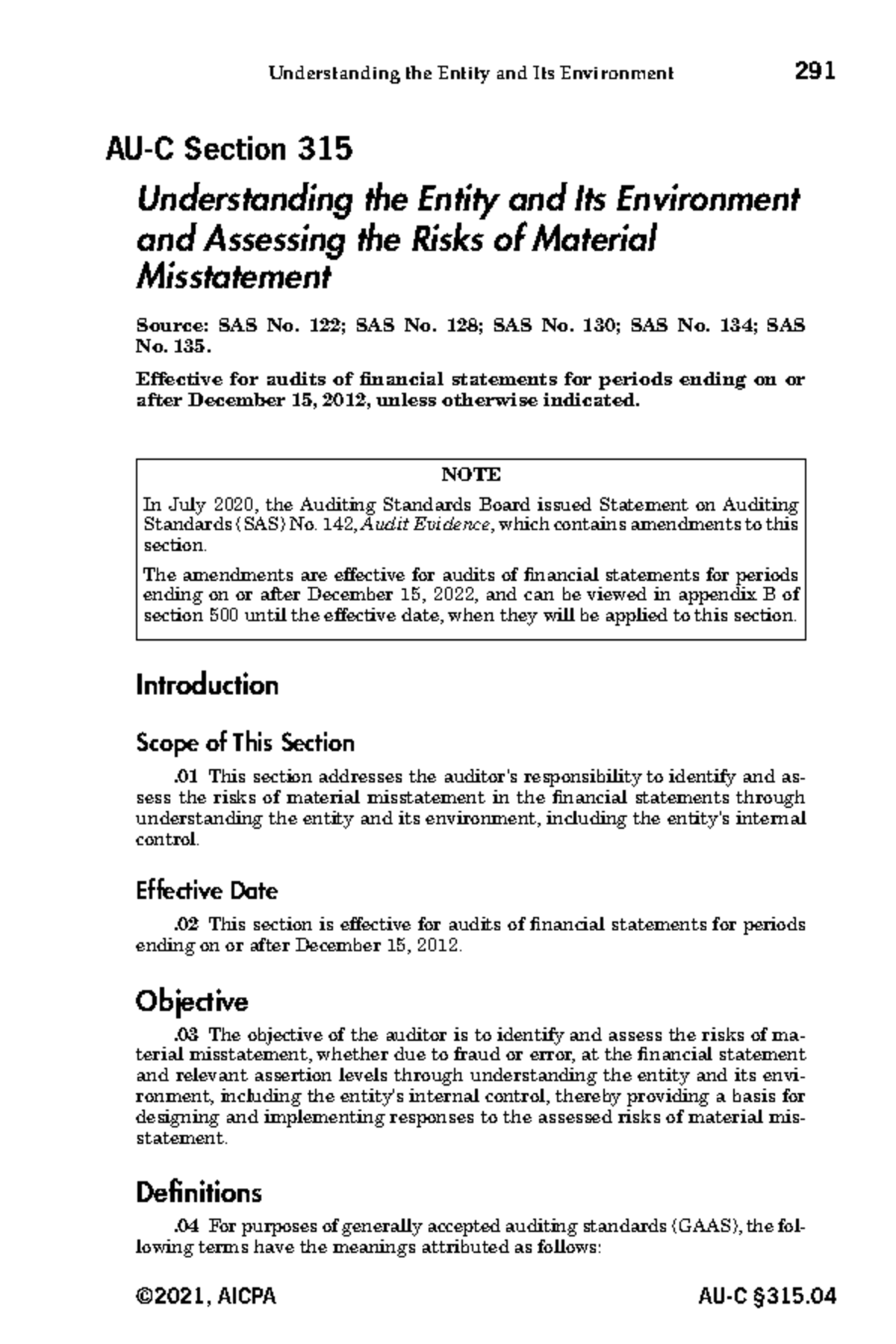 Au-c-00315 - 123 - Understanding the Entity and Its Environment 291 AU ...