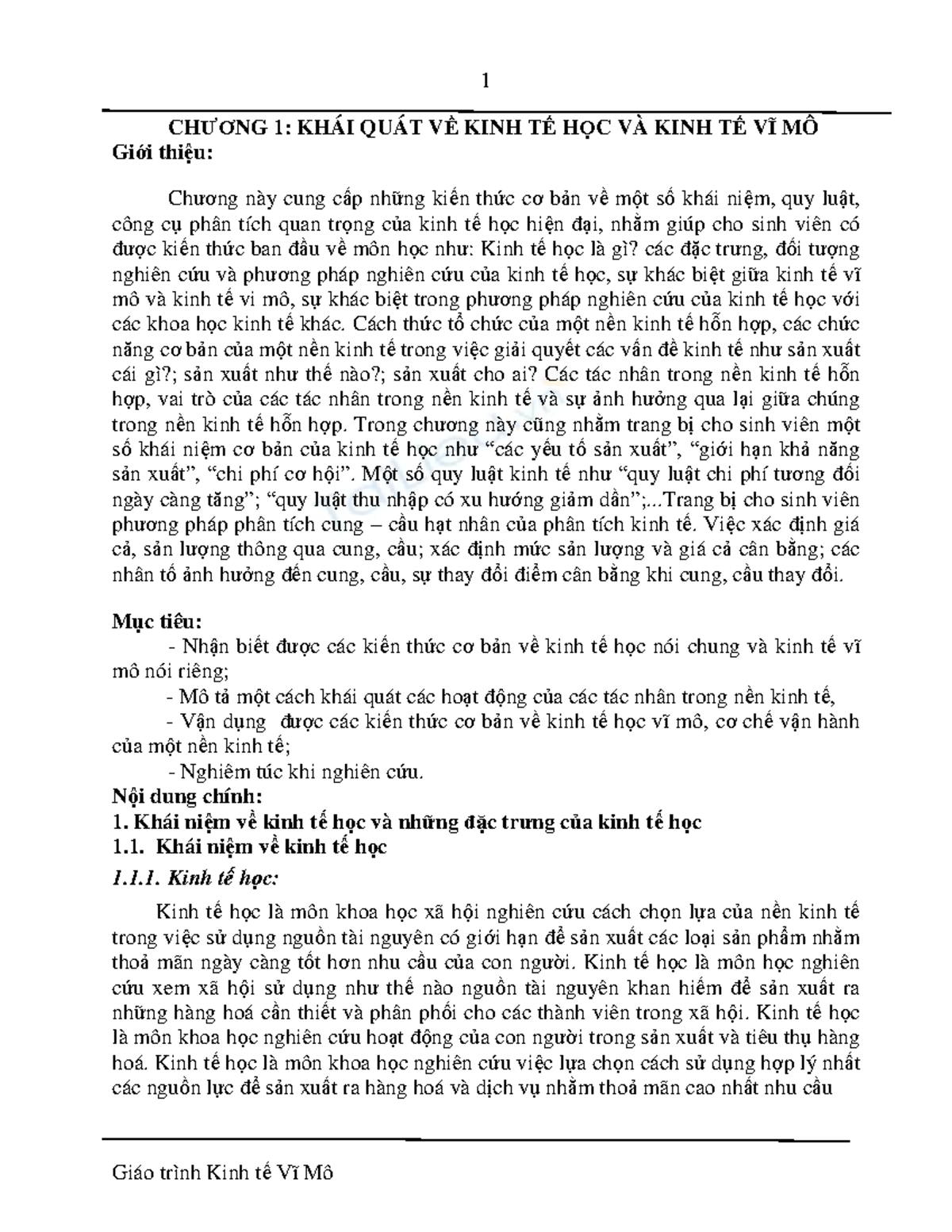 Kinh tế vĩ mô - đh kinh tế quốc dân - CH NG 1: KHÁI QUÁT V KINH T H C VÀ KINH T V MÔ Gi - Studocu