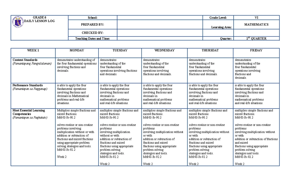 Q1 DLL WEEK 2 - AP6 - Araling Panlipunan Daily Lesson Log - Studocu