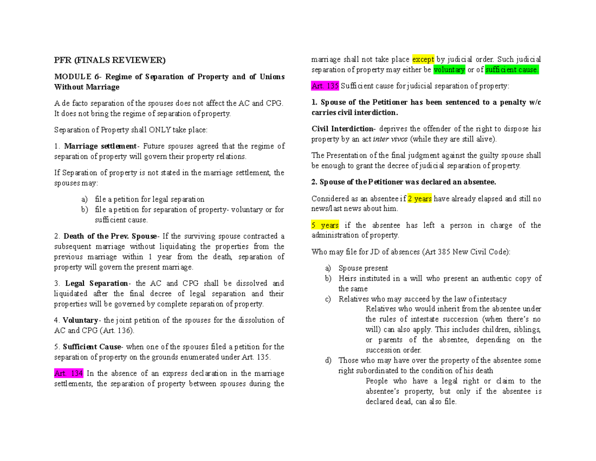PFR- Finals - Regime of Separation of Property and of Unions Without ...
