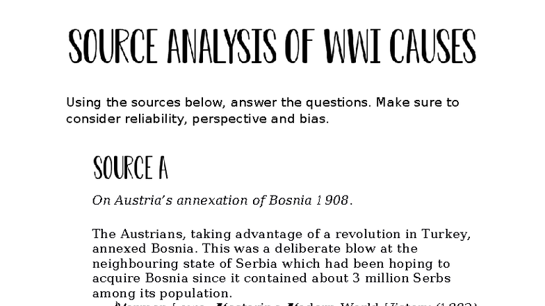 Source Analysis of WWI: Examining the Annexation of Bosnia 1908 - Studocu