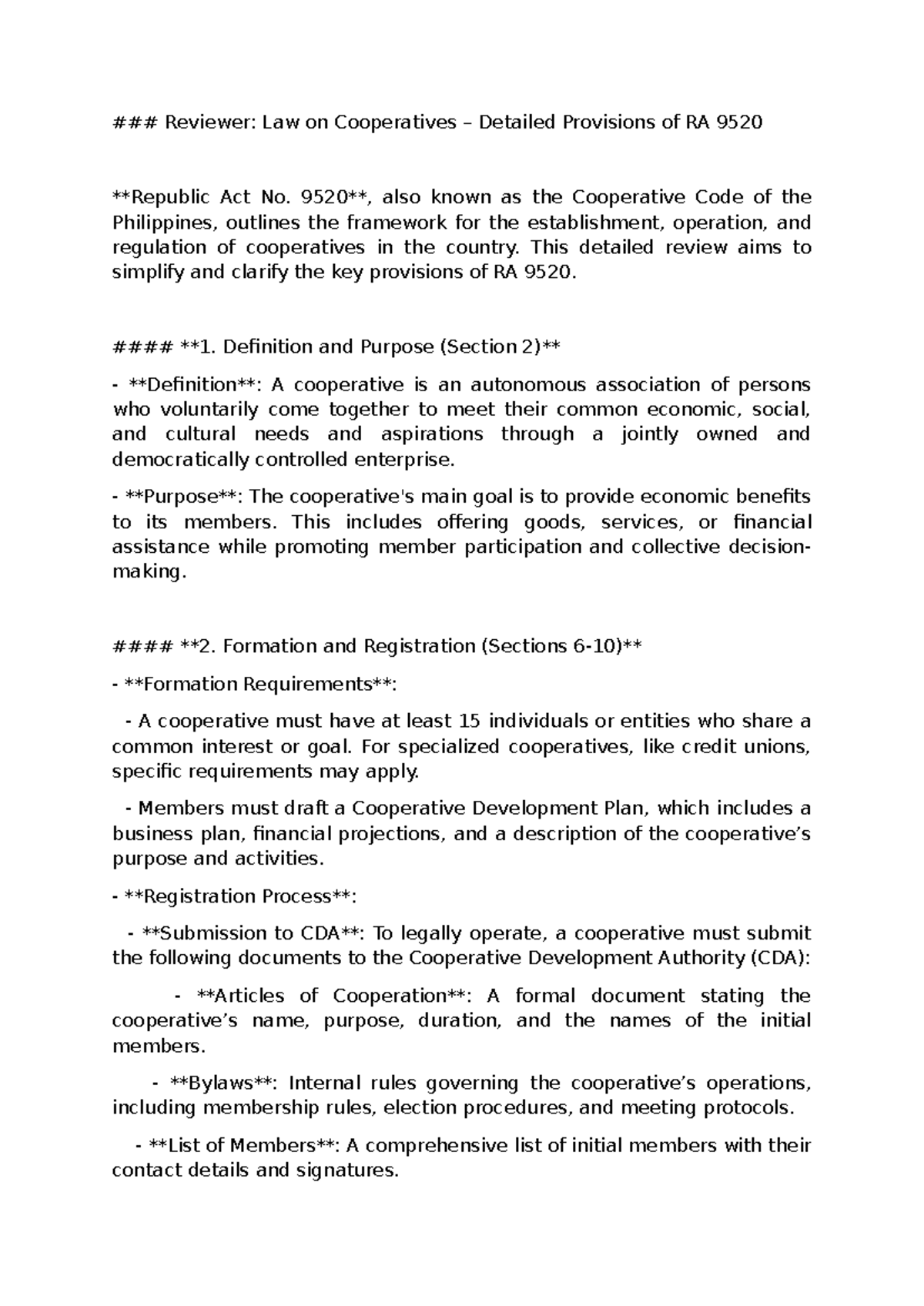 RA 9520 - Key Provisions of the Cooperative Code Review - Studocu