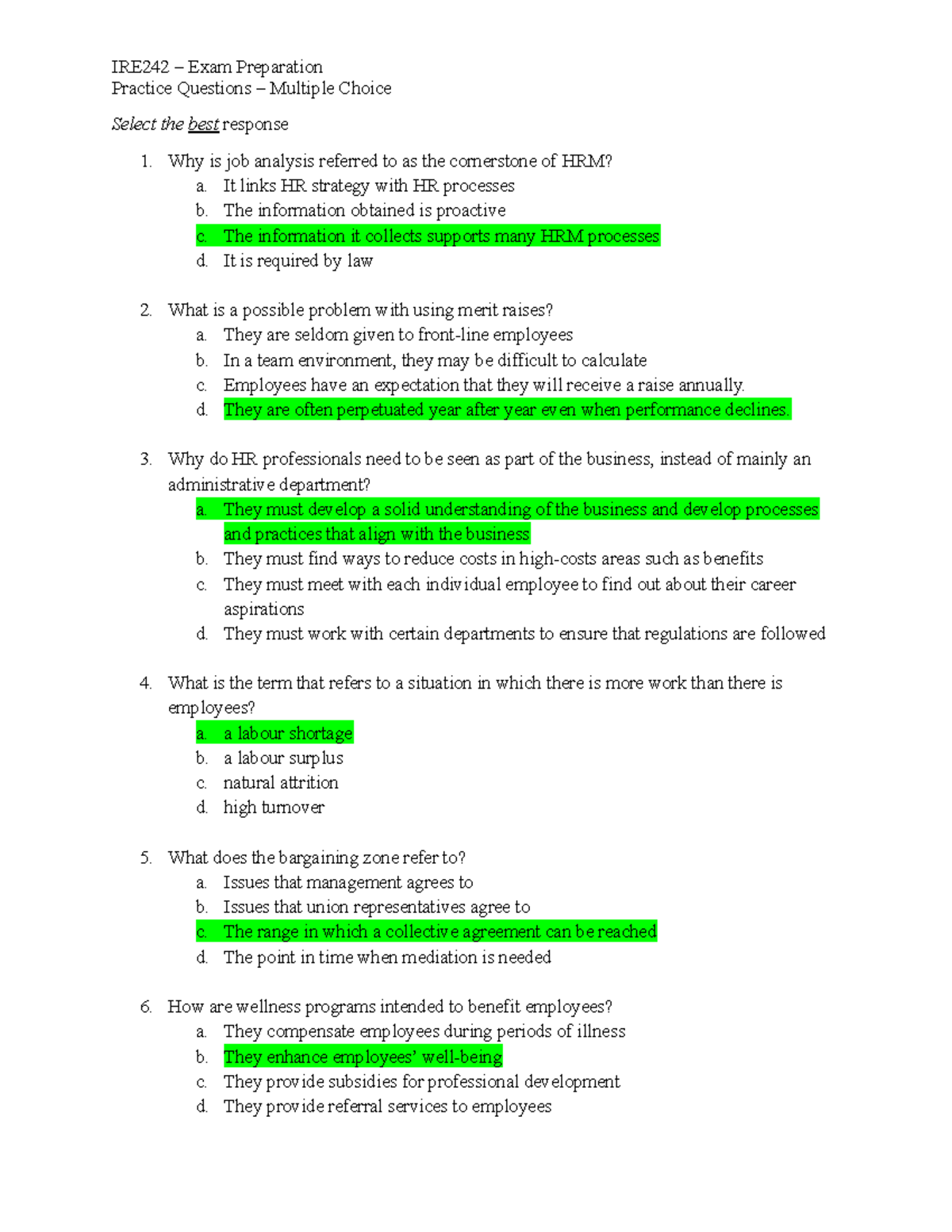 IRE242 Final Exam Practice MC Questions with Answers - Studocu