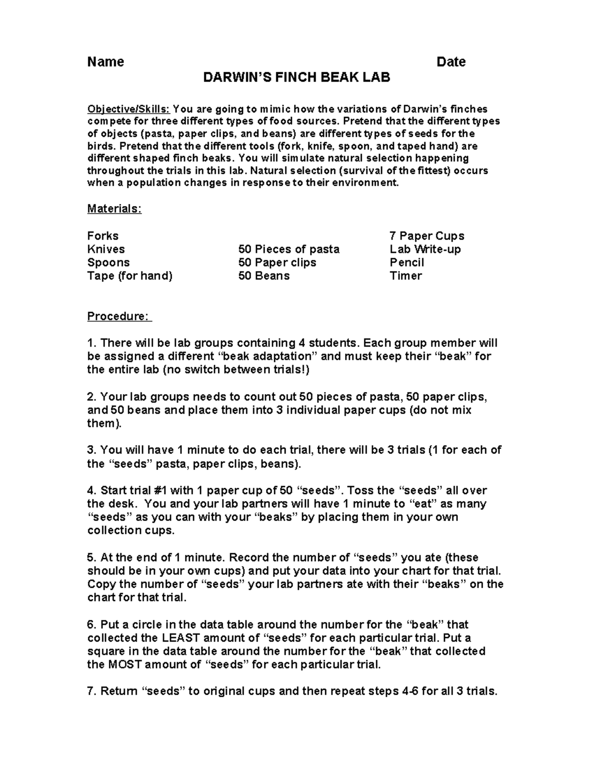 Darwin's Finch Beak Lab v2: Investigating Adaptation & Natural ...