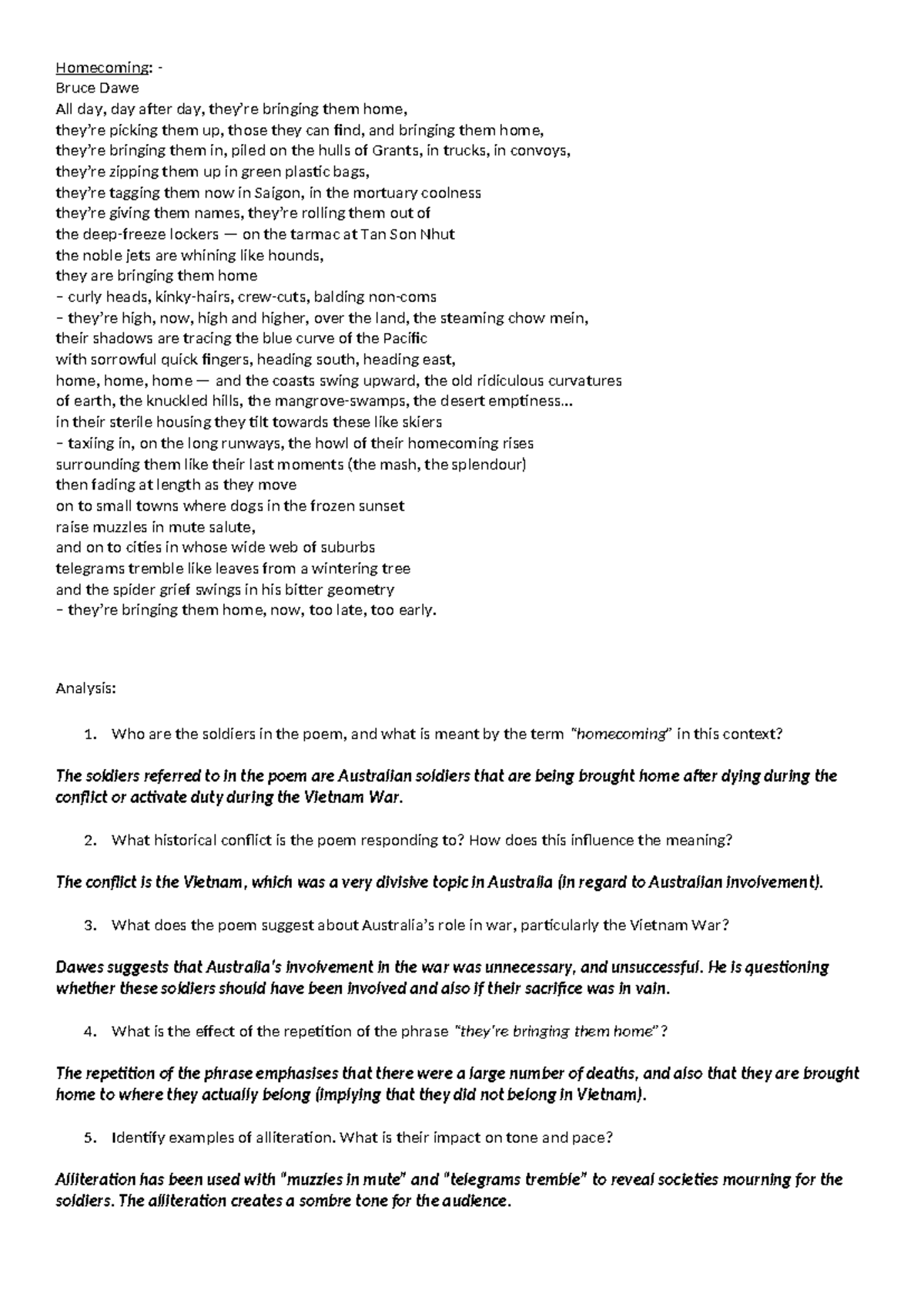 Bruce Dawe Poetry Analysis: Homecoming & Life Cycle Insights - Studocu
