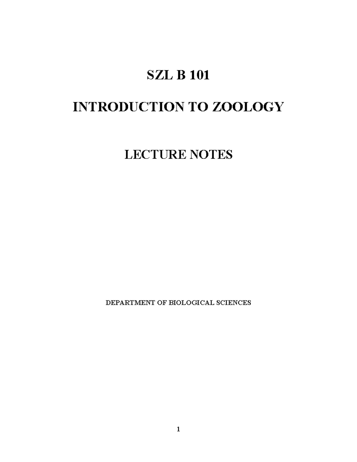SZL B101: Intro to Zoology Lecture Notes and Course Outline - Studocu