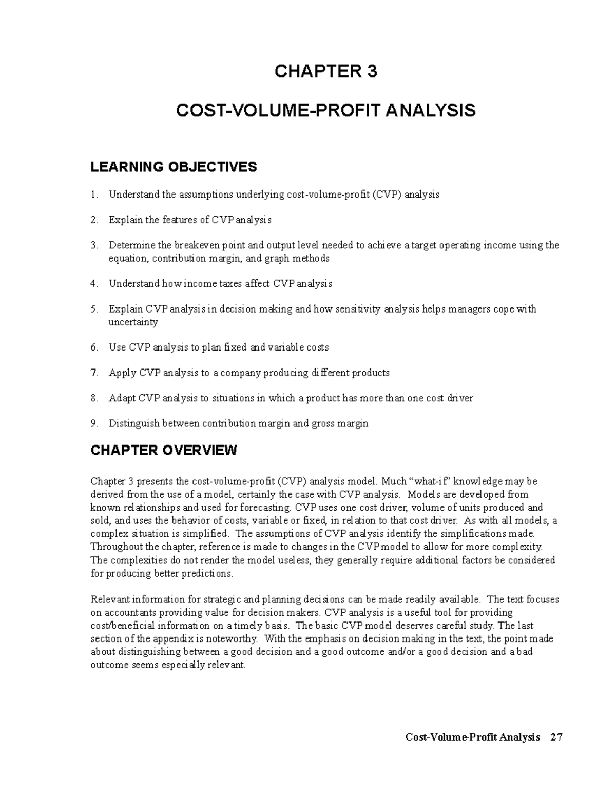 Ch03im11e - CVP Analysis - CHAPTER 3 COST-VOLUME-PROFIT ANALYSIS ...