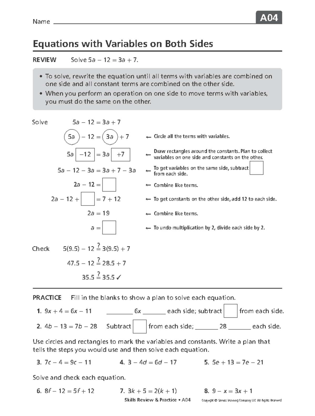 Aga 23 srp A04 - This is my doc - Name A Equations with Variables on ...