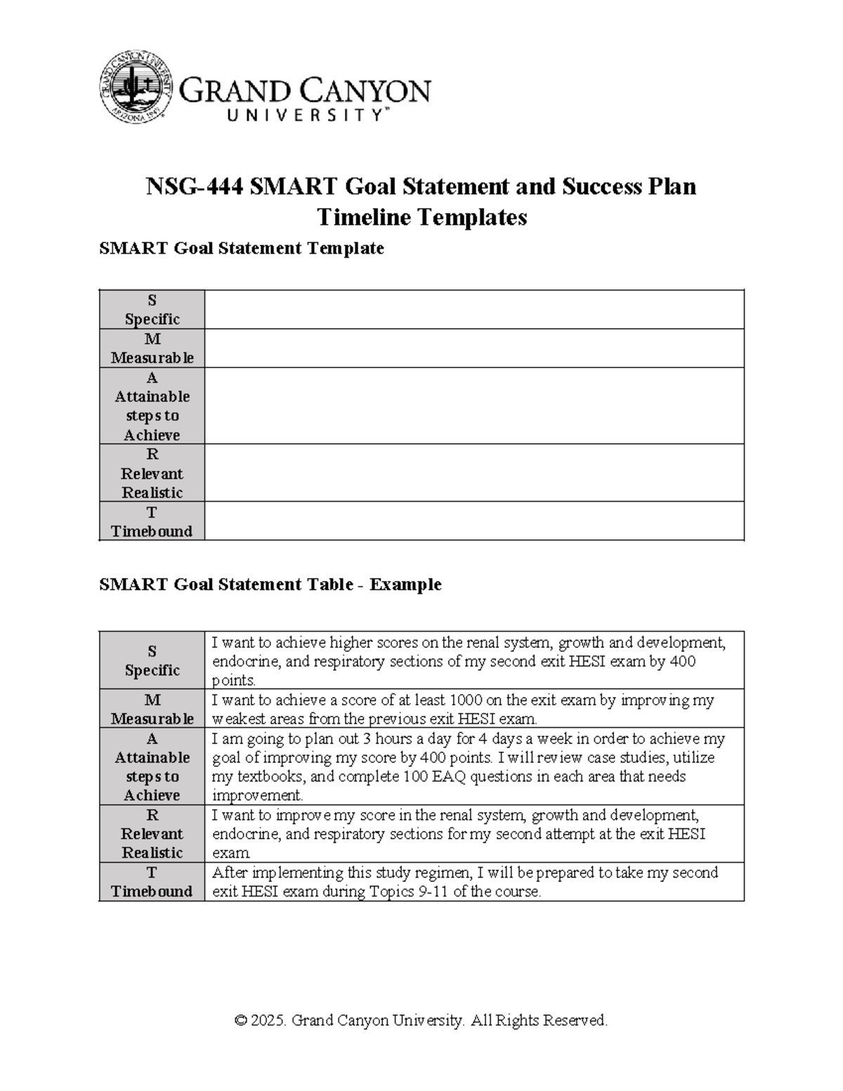 NSG-444 SMART Goal Statement & Success Plan Timeline Template - Studocu