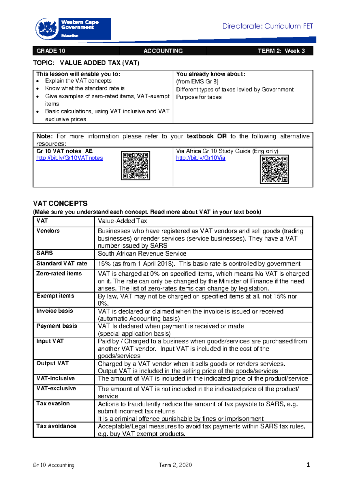 Accounting Gr 10 Term 2 Week 3: Understanding Value Added Tax (VAT ...