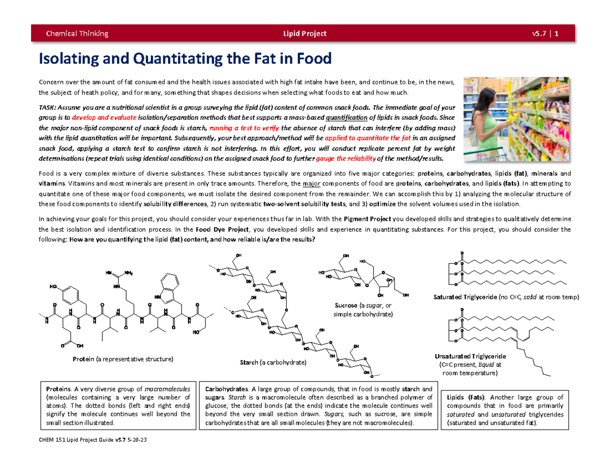 CHEM 151 Lipid Project Guide: Isolation & Quantitation Methods - Studocu