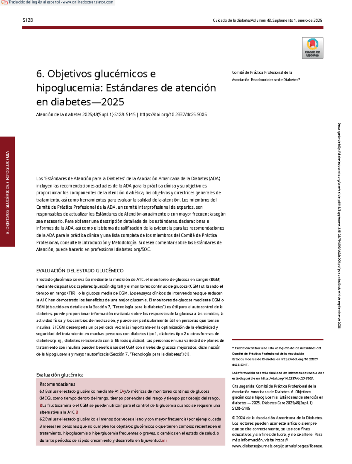 Objetivos Glucémicos e Hipoglucemia: Estándares de Atención en Diabetes ...