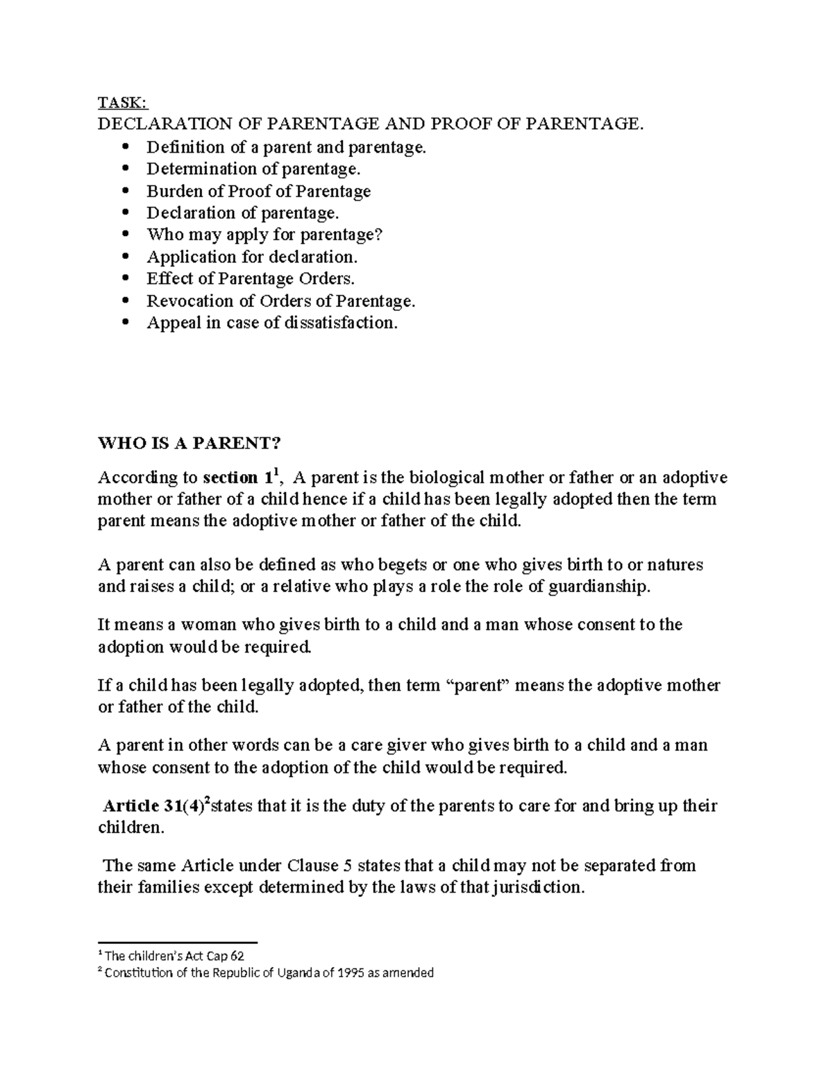 Final Copy: Declaration and Proof of Parentage (Cap 62) - Studocu