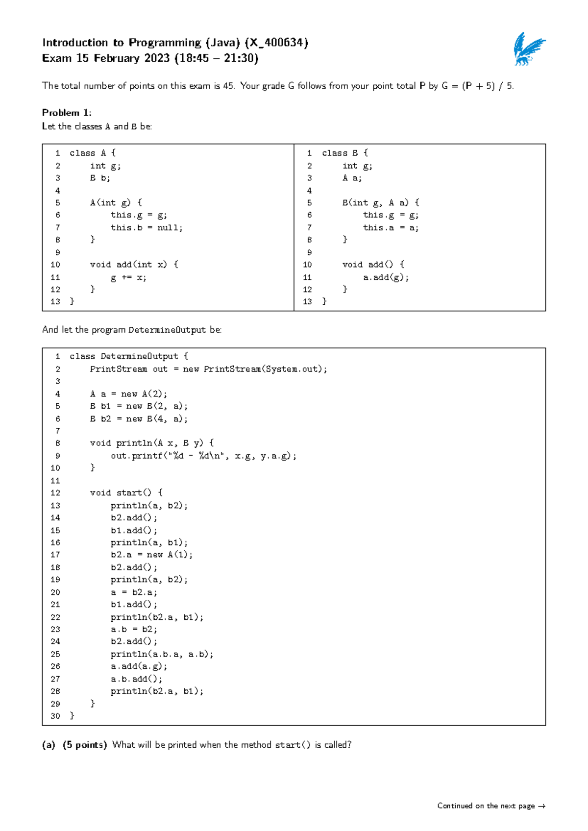 Exam - Programming (Java) X_400634 (15 Feb 2023) Details & Problems ...