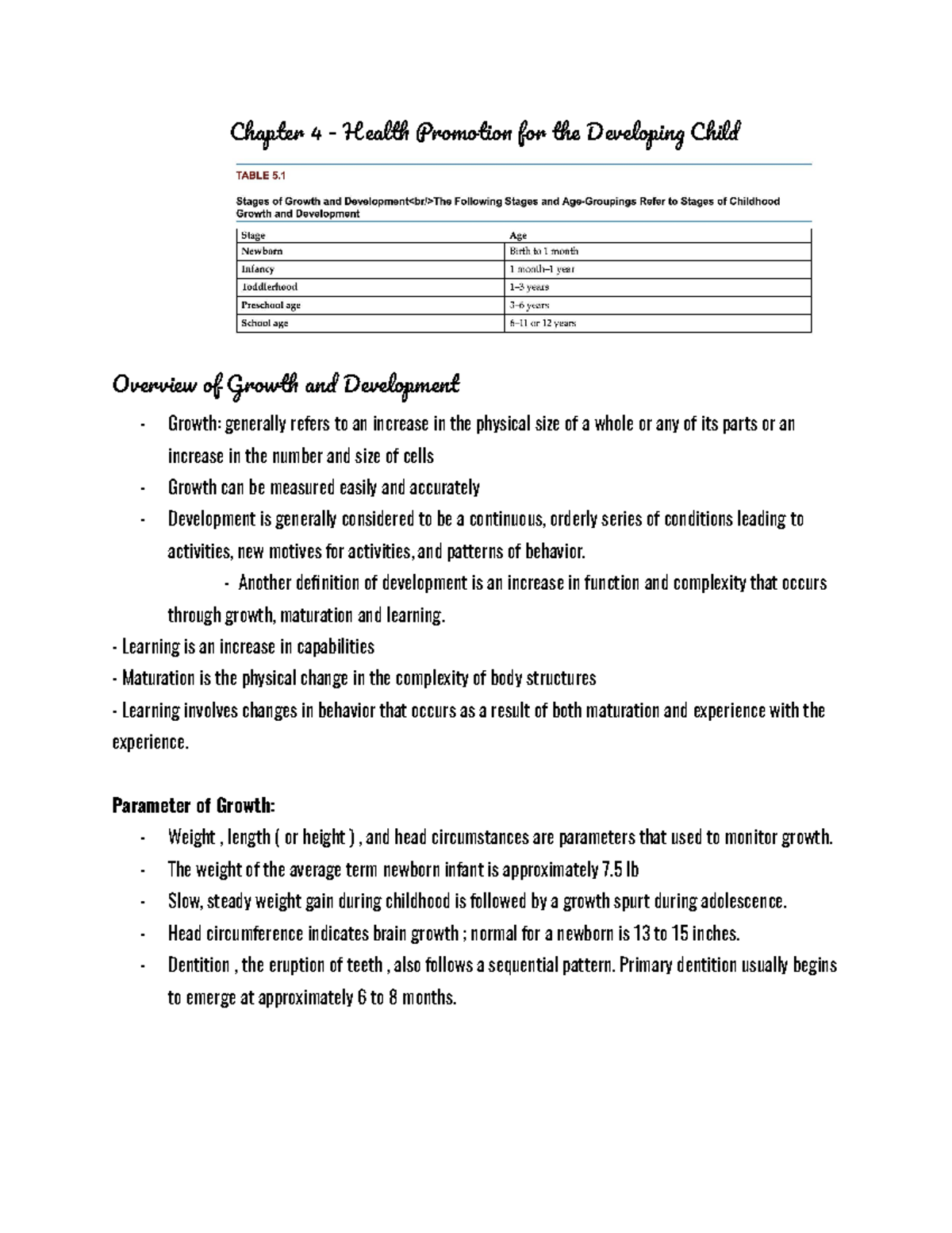 Chapter 4- Health Promotion for the Developing Child - Chapte 4 - H ...